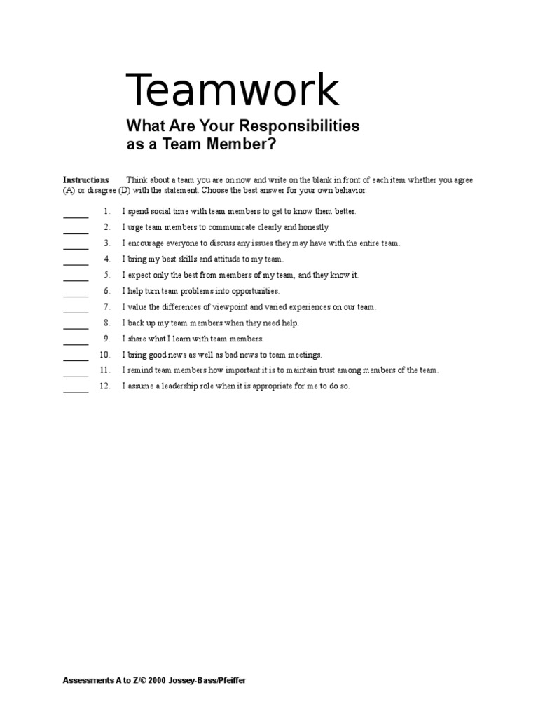 Teamwork: What Are Your Responsibilities As A Team Member? | PDF