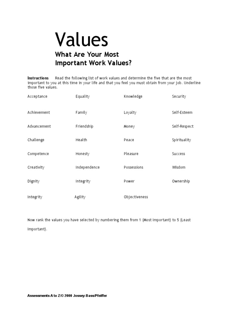 Values: What Are Your Most Important Work Values? | PDF | Philosophical ...