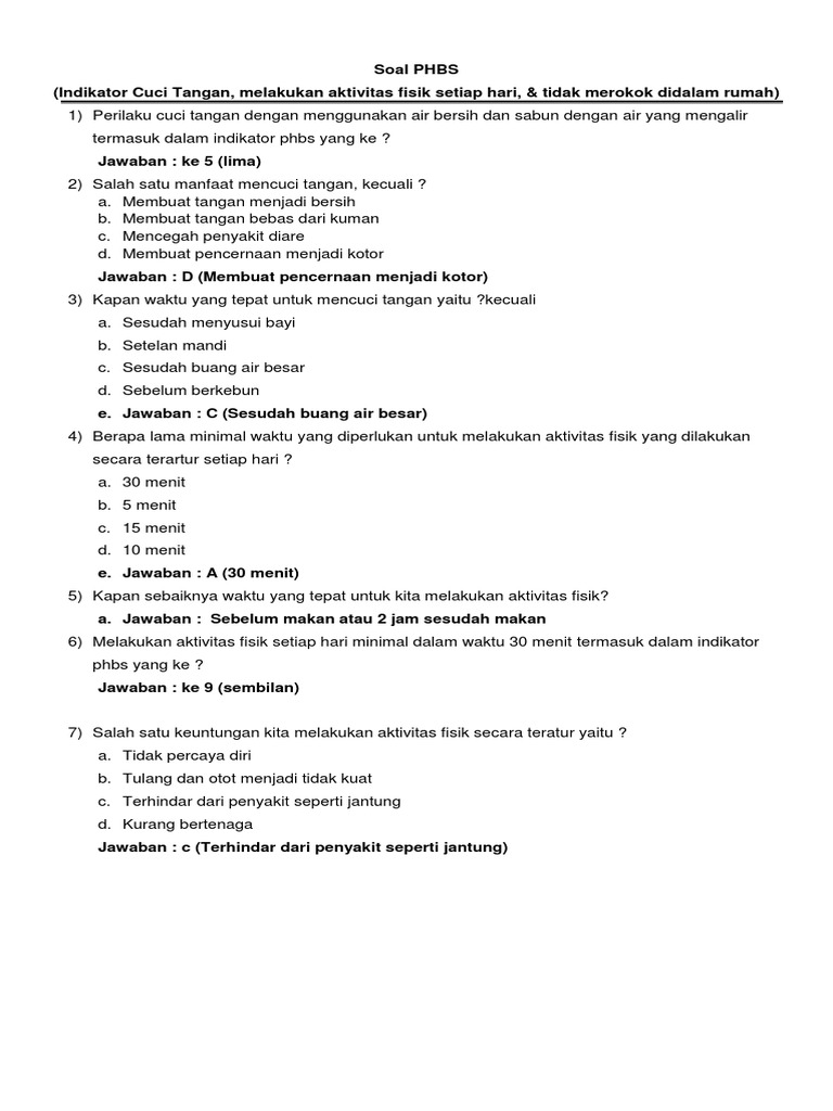 Soal Pelatihan Kader Phbs | PDF