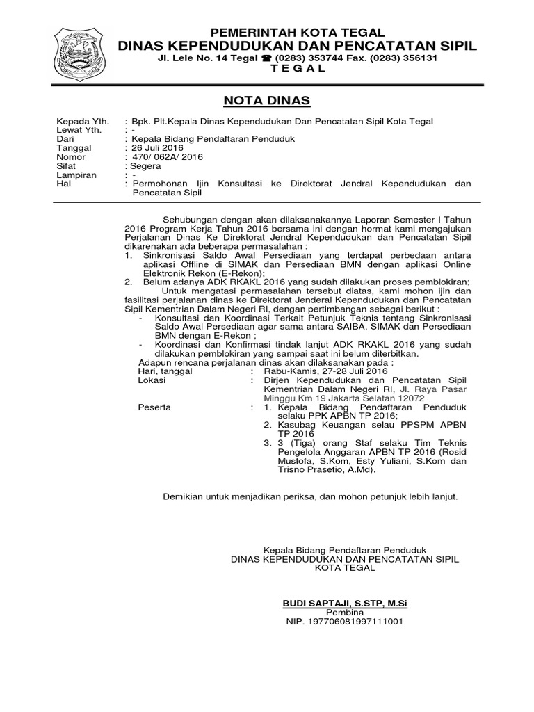 Nota Dinas Permohonan Perjalanan Dinas | PDF