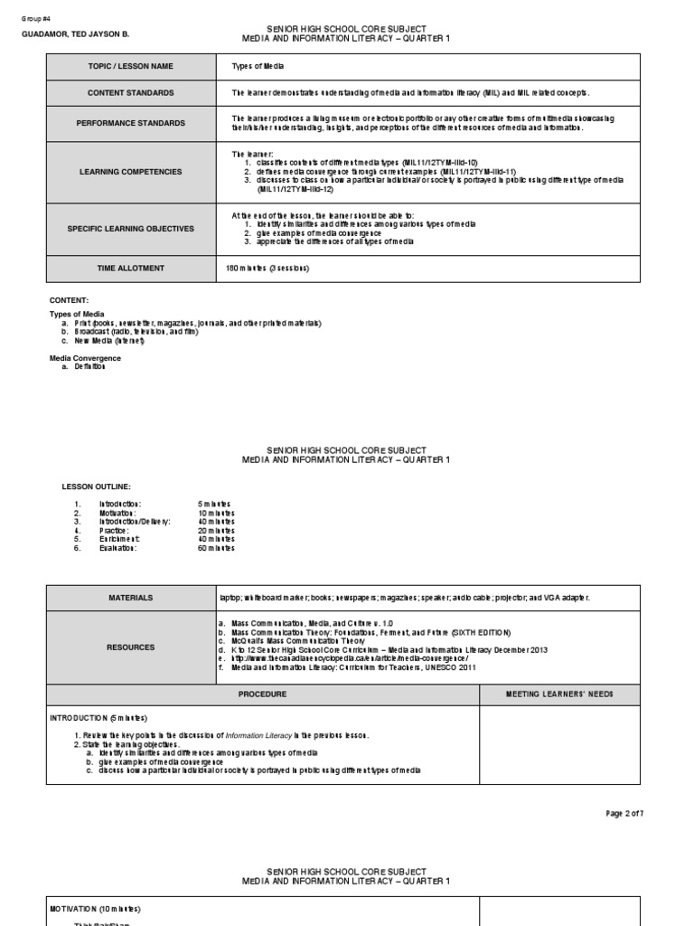 Media and Information Literacy Lesson Plan | Information Literacy ...