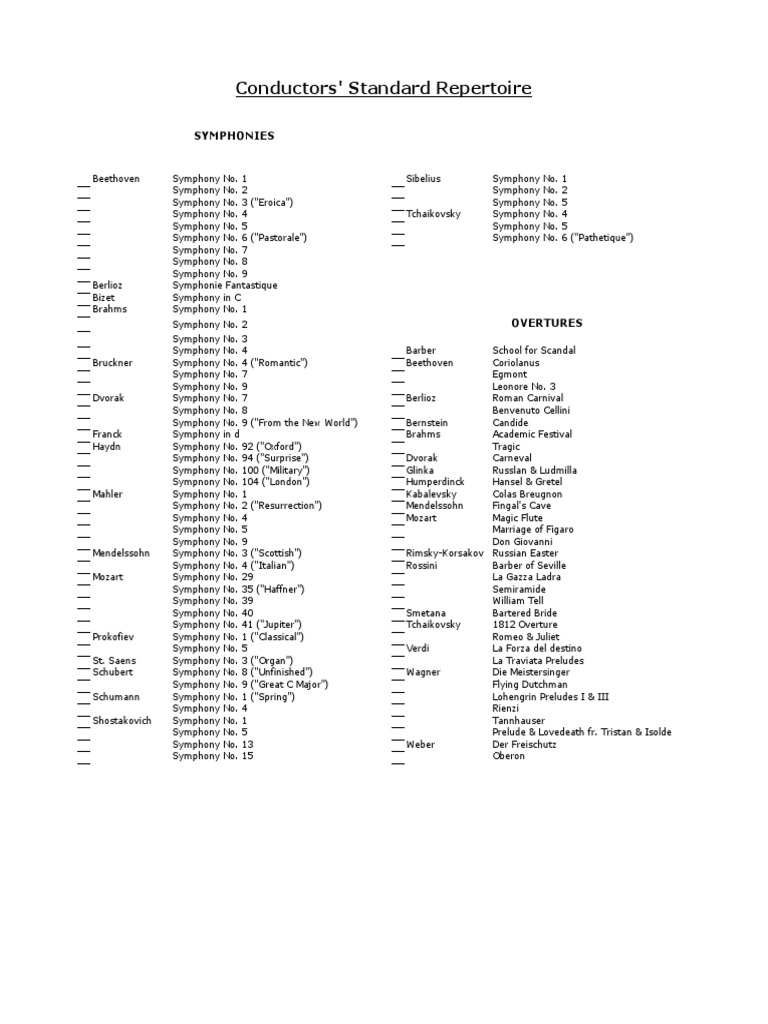 Standard Rep For Conductors 1 | PDF | Concerto | Symphony