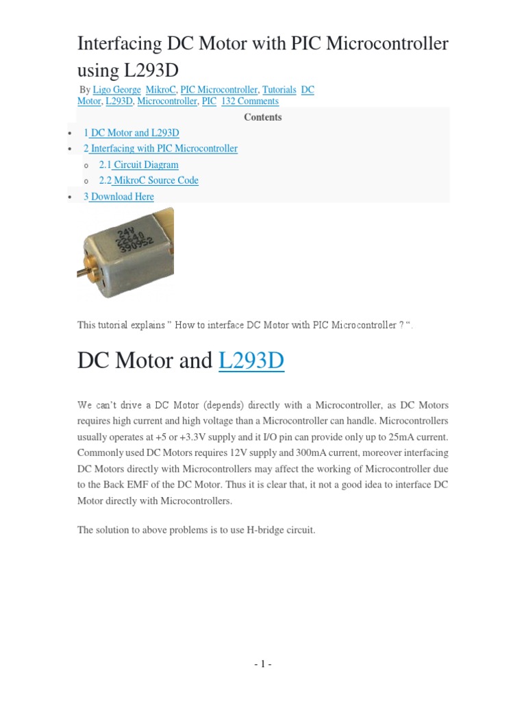 Interfacing DC Motor with PIC Microcontroller | PDF | Electrical ...
