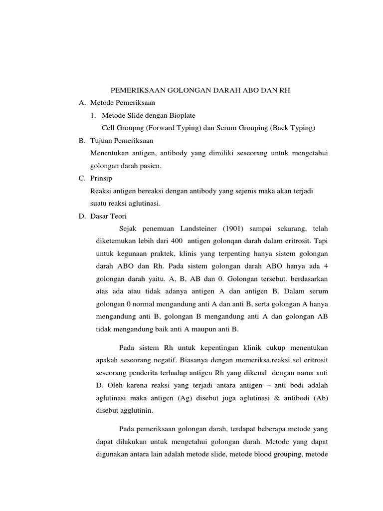 Pemeriksaan Golongan Darah Metode Bioplate | PDF