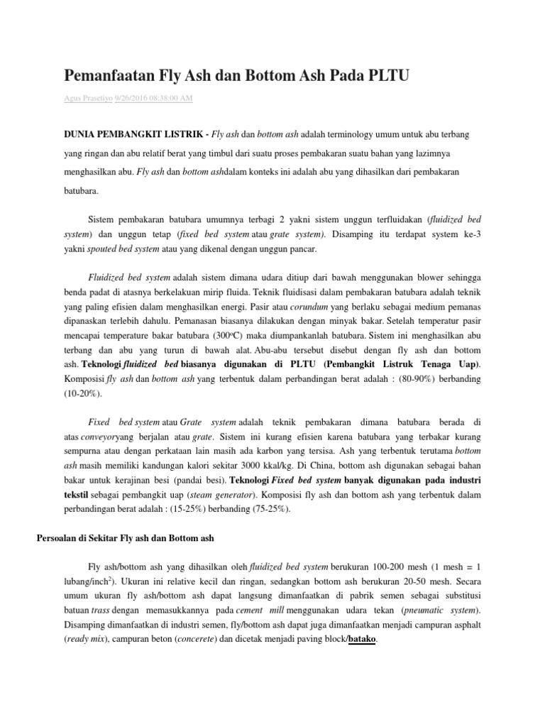 Pemanfaatan Fly Ash Dan Bottom Ash Pada PLTU | PDF