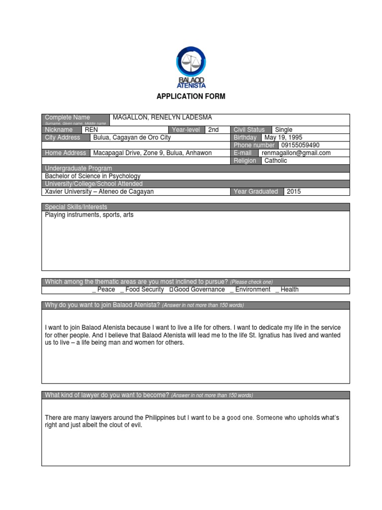 BA Application Form MAGALLON | PDF