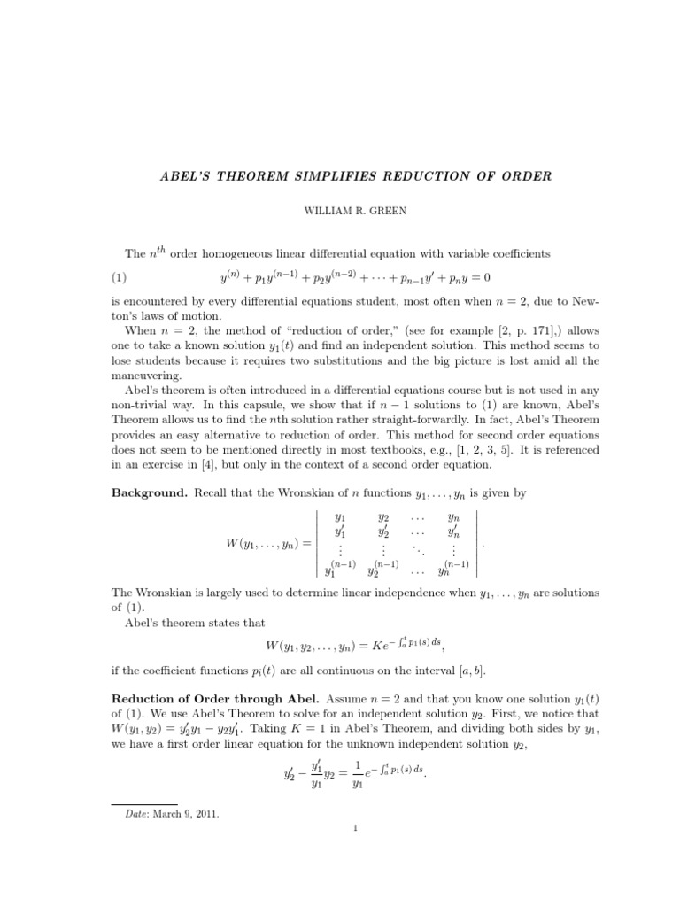 Abel Theoremx | PDF | Equations | Ordinary Differential Equation