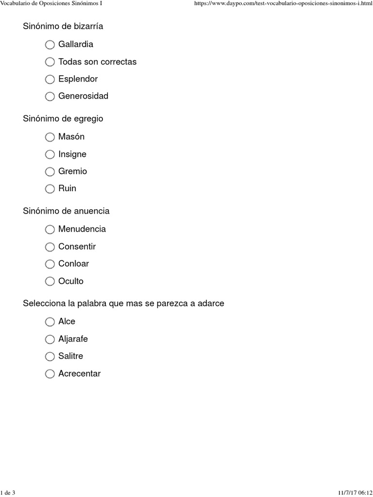 Vocabulario de Oposiciones Sinónimos I | PDF