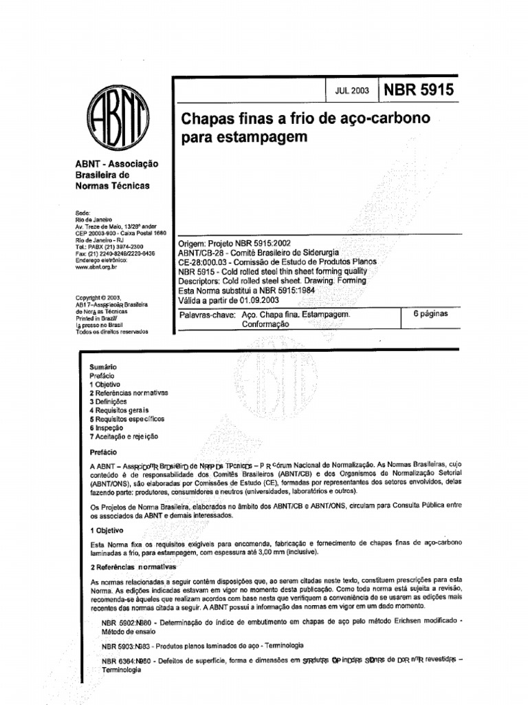 NBR 5915 - Chapas Finas de Aço-Carbono para Estampagem | PDF