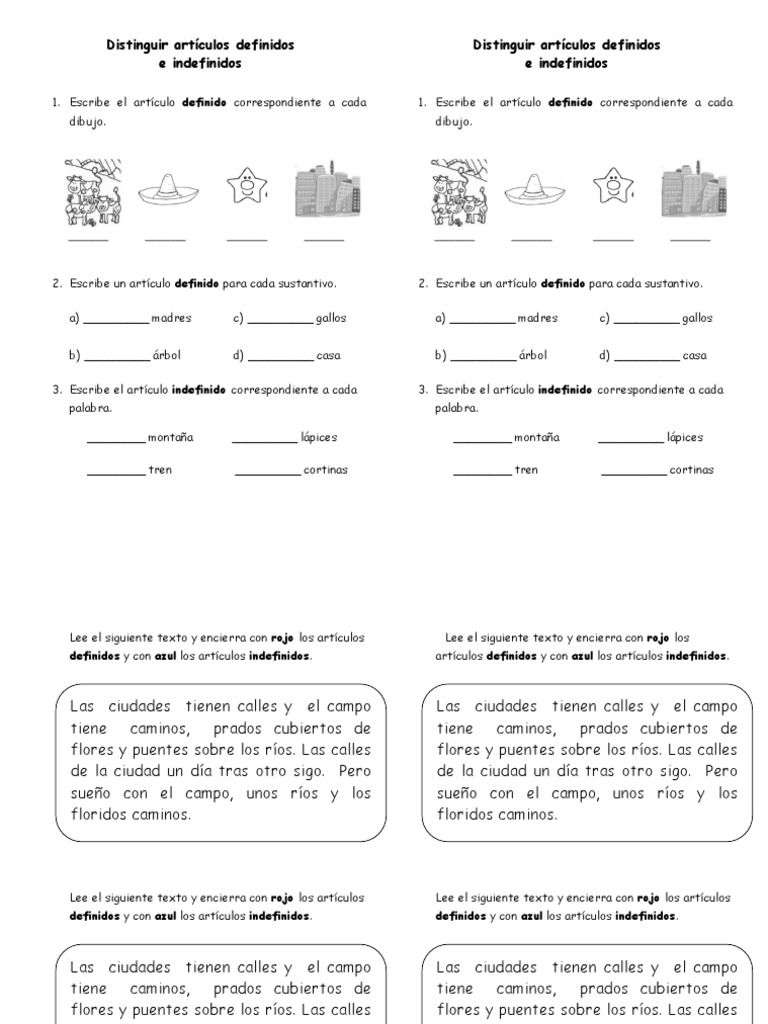 Ejercicios de artículos definidos e indefinidos | PDF | Lingüística ...