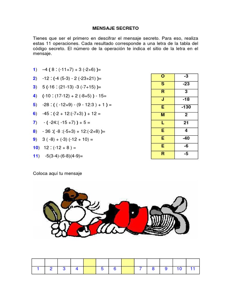 Mensaje Secreto Números Enteros | PDF