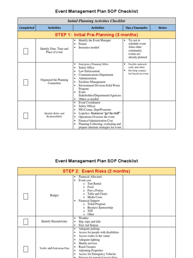 Initial Planning Activities Checklist | PDF | Emergency Management ...