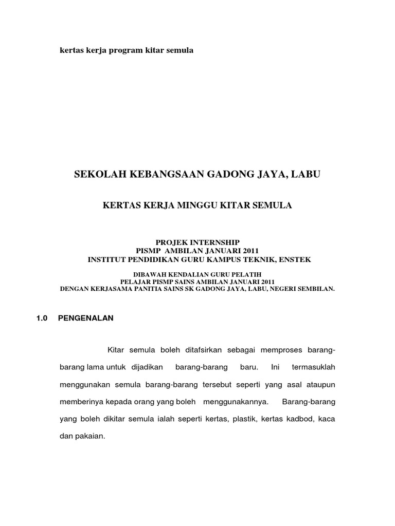 Kertas Kerja Program Kitar Semula | PDF
