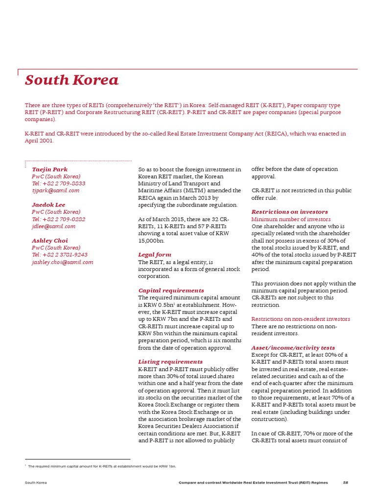 South Korea REITs | PDF | Real Estate Investment Trust | Capital Gains Tax