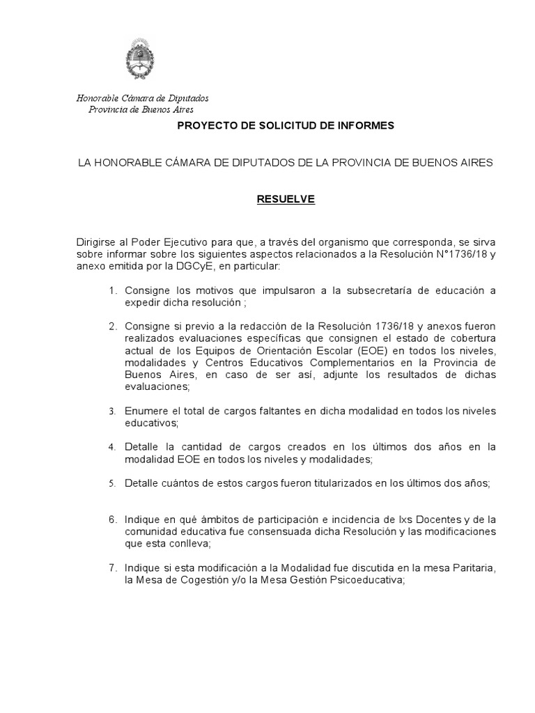 Debandi y Garate - Solicitud de Informes EOE | Sicología y ciencia cognitiva | Maestros