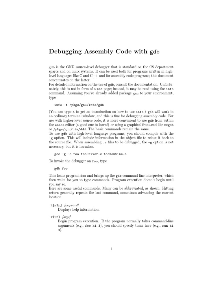 Debugging Assembly Code With Gdb Pdf Source Code Gnu