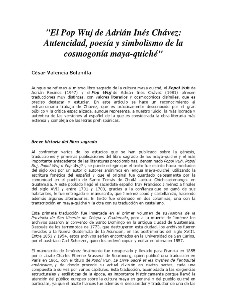 Reivindicando la versión más auténtica del Popol Wuj: El análisis ...