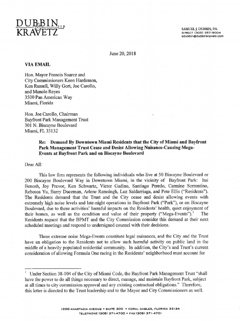 Cease And Desist Letter From Downtown Residents June 20 2018 