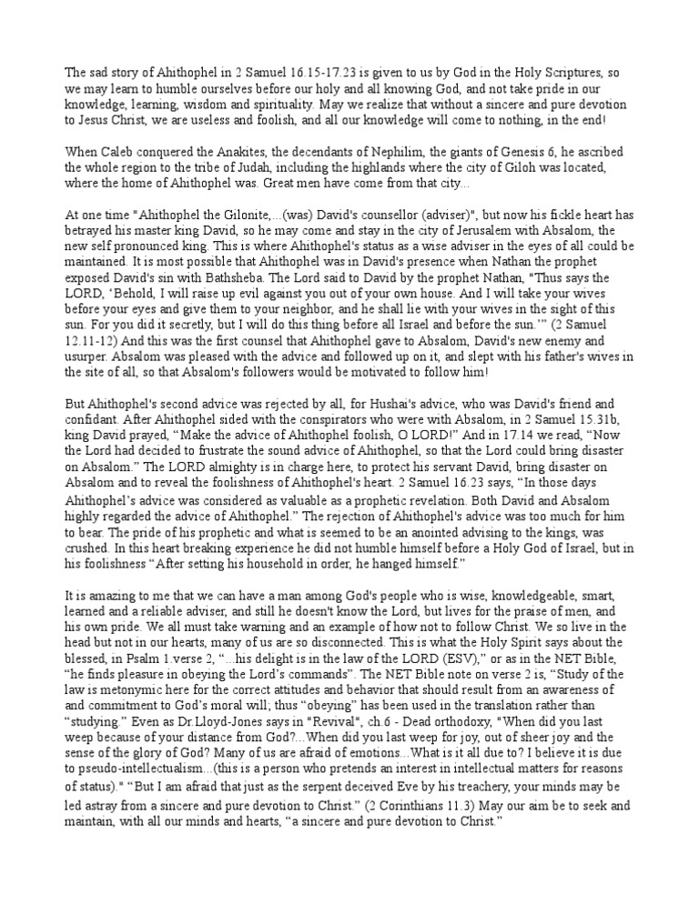 The Tragic Fall of Ahithophel | PDF | David | Books Of Samuel