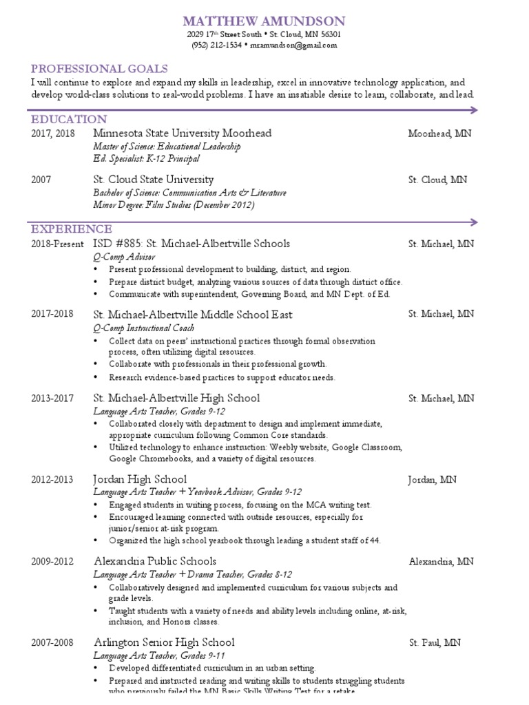 Resume 2018 | PDF | Minnesota | Teachers