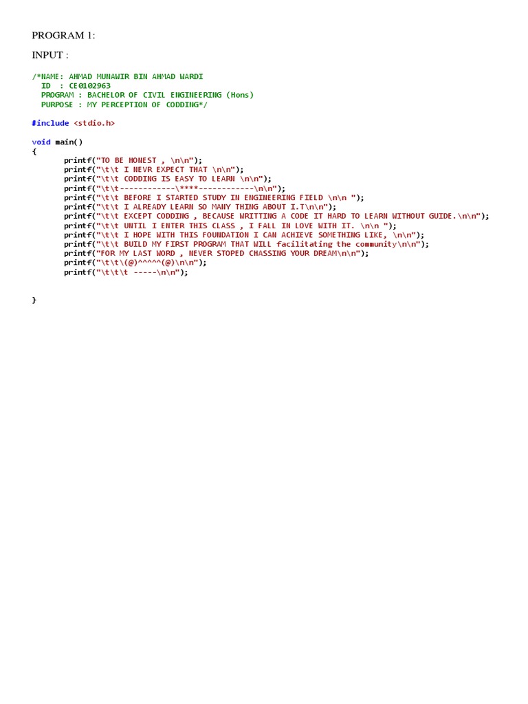 Program 1: Input:: #Include Void | PDF | Computer Programming | Computing