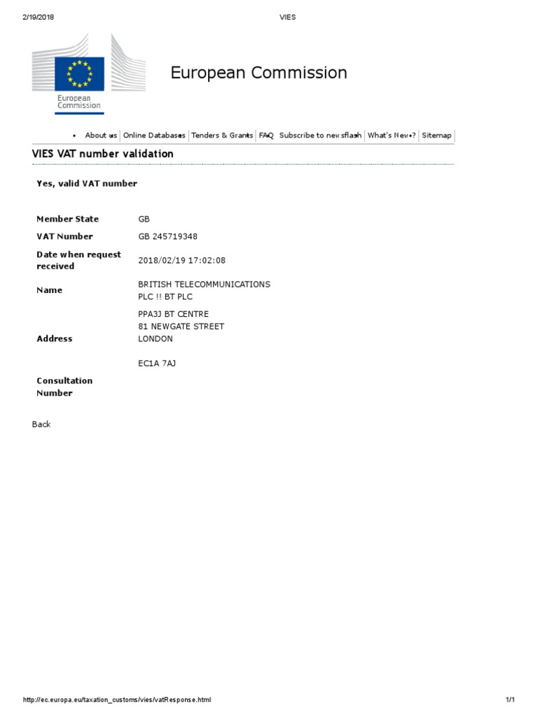 European Commission: VIES VAT Number Validation | PDF