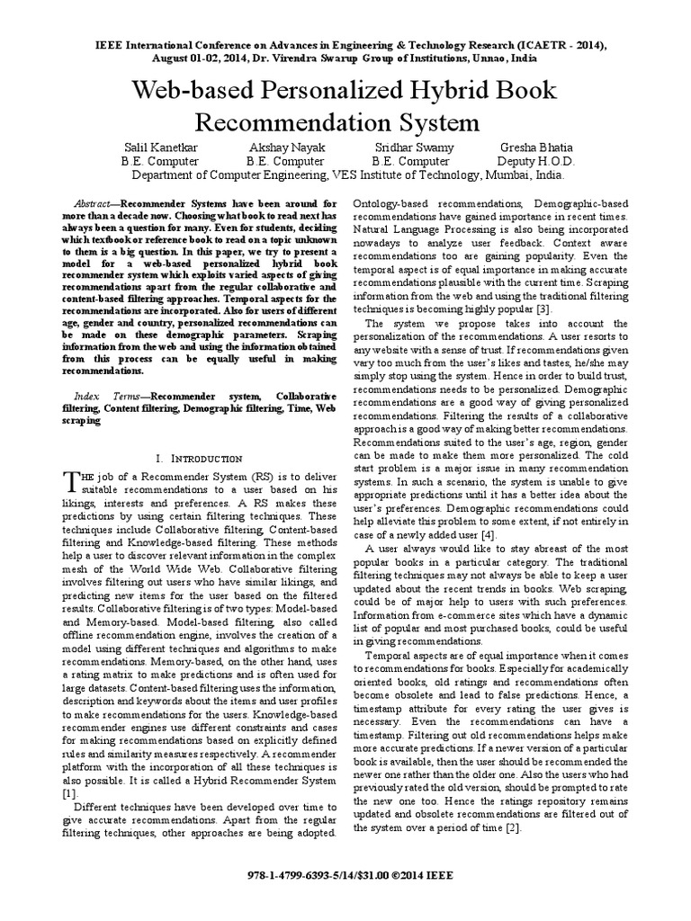 Web-Based Personalized Hybrid Book Recommendation System | PDF | Cluster Analysis | Statistical ...