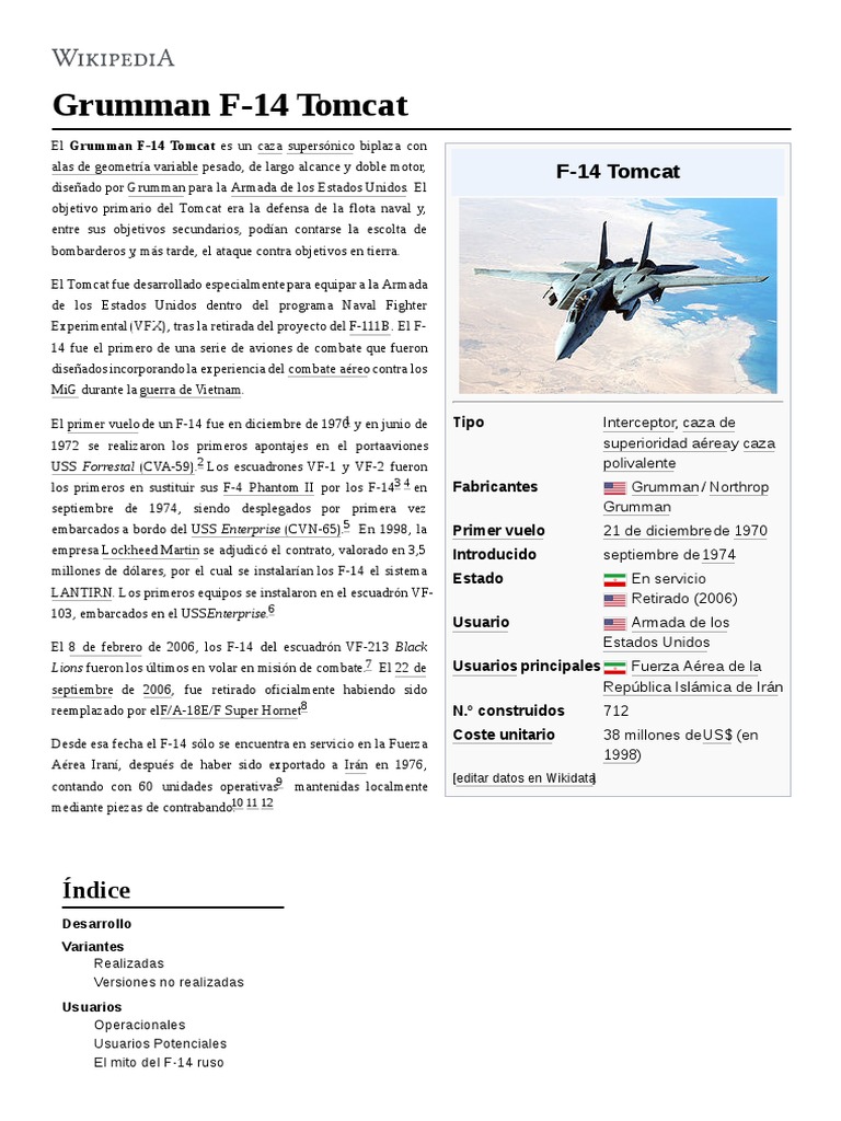 Grumman F-14 Tomcat | PDF | Avión de combate | Aviación