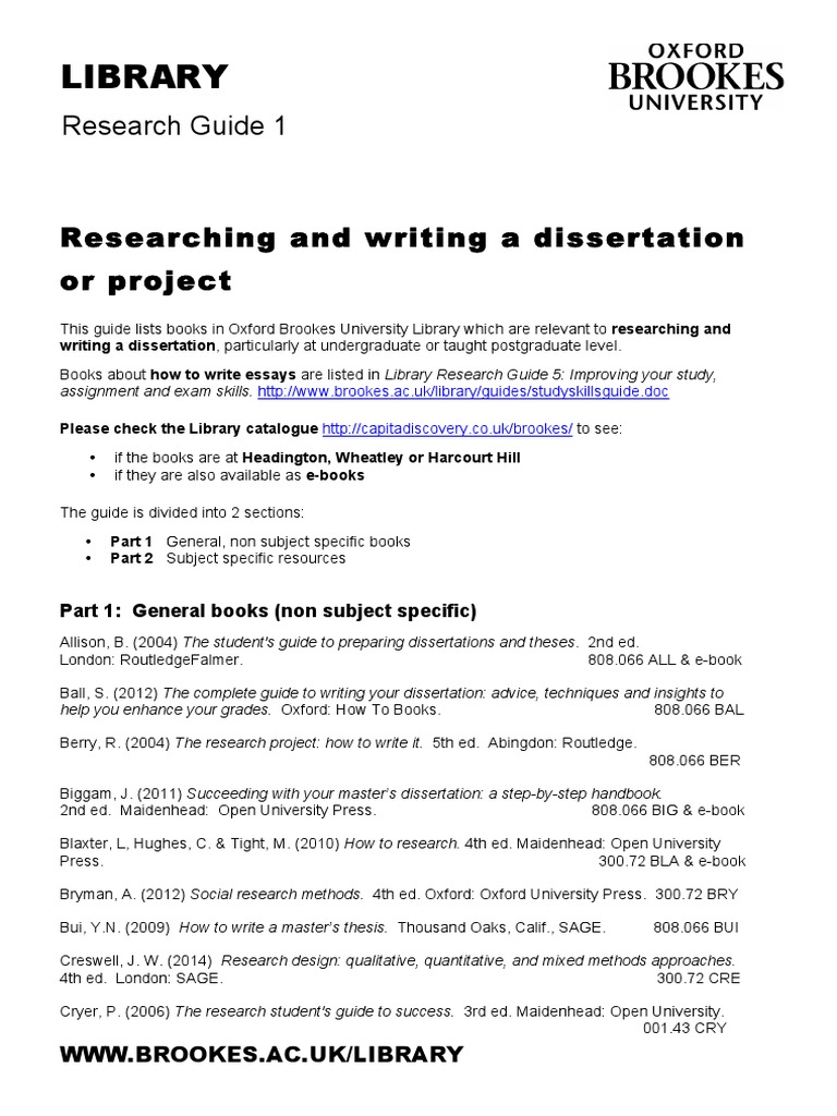 Dissertation Research Guide for Students | PDF | Thesis | University Of Oxford