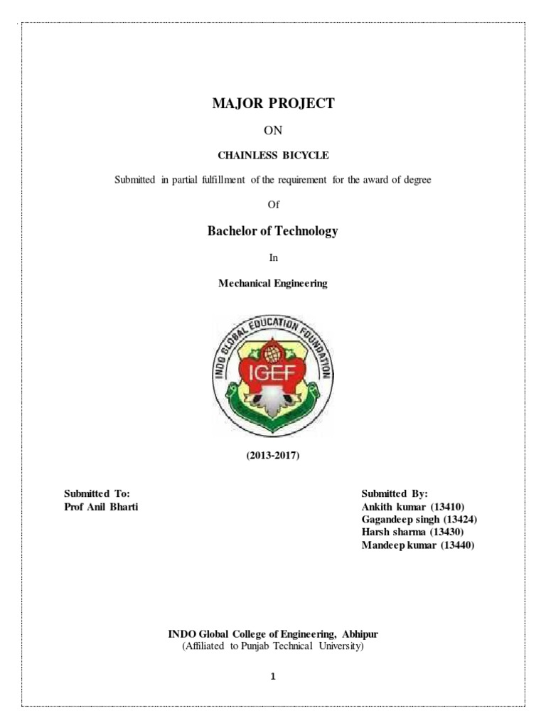 New Chainless Bicycle Project Report | PDF | Transmission (Mechanics ...
