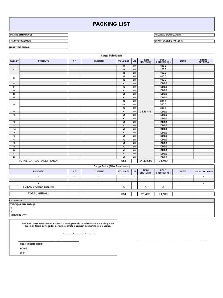 Packing List Modelo - Modelo Sem Logo | PDF | Business