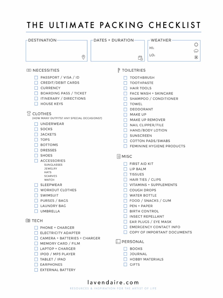 The Ultimate Packing Checklist PDF