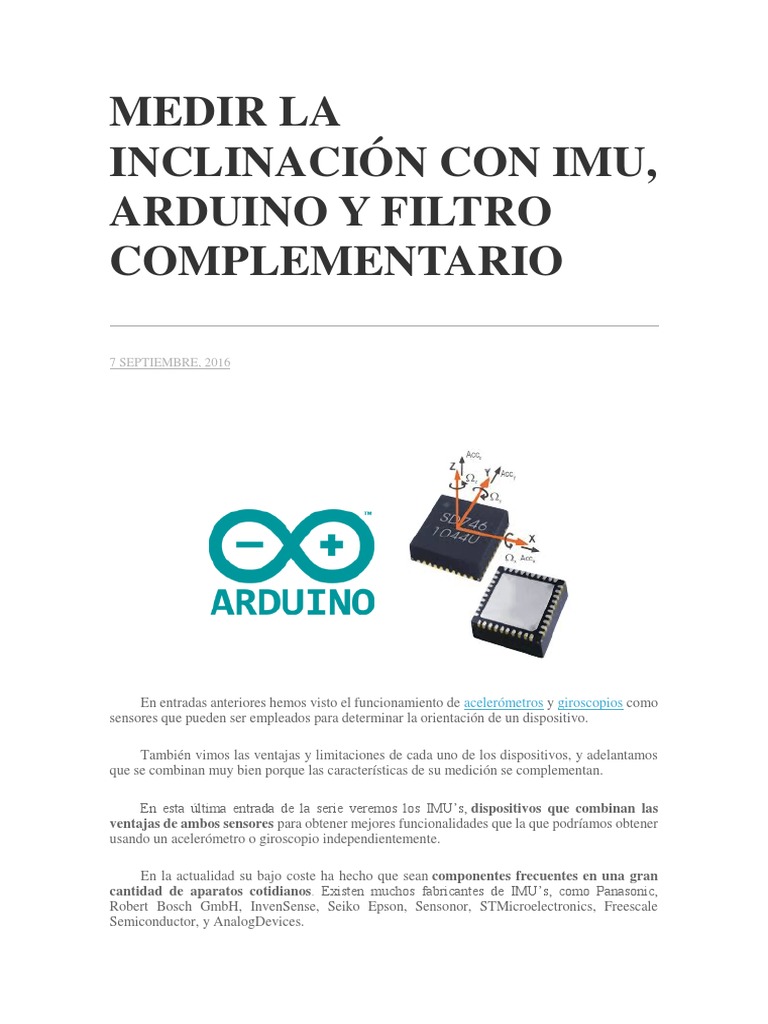Medir La Inclinación Con Imu, Arduino Y Filtro Complementario | PDF ...
