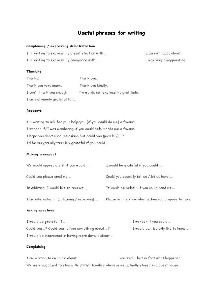 Useful Phrases For Writing | PDF