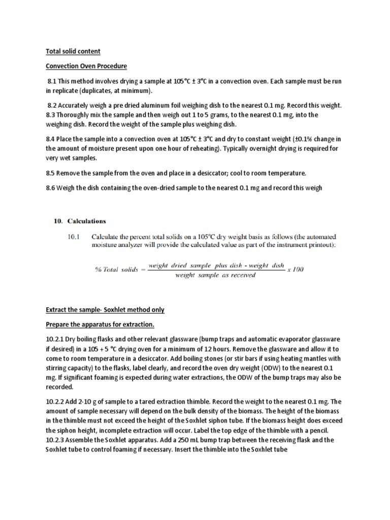 Total Solid Content Convection Oven Procedure | PDF | Laboratories ...