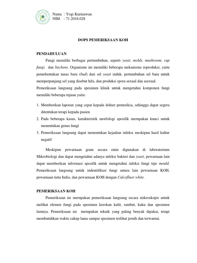 Prosedur Pemeriksaan KOH Jamur | PDF | Kesehatan Holistik
