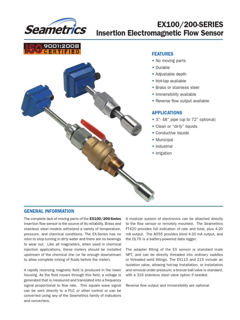 EX100/200-SERIES Insertion Electromagnetic Flow Sensor: Features | PDF ...