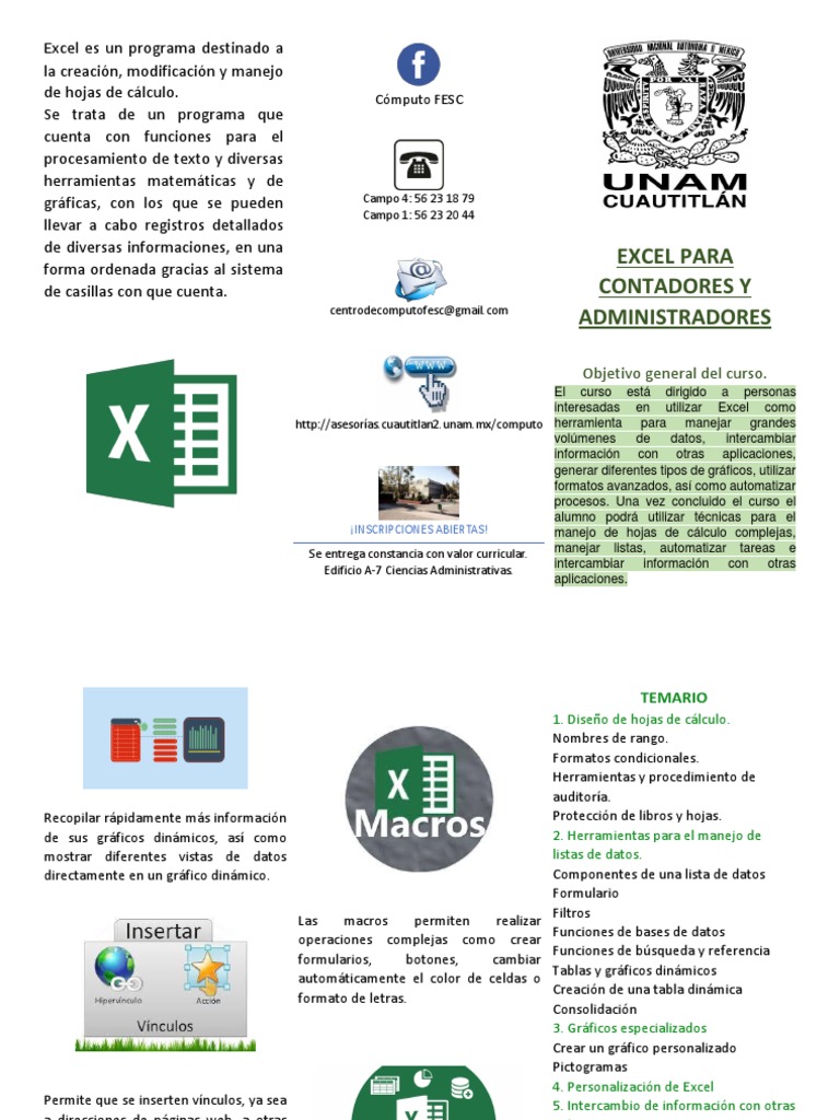 Triptico Excel para Contadores y Administradores | PDF | Microsoft Excel | Hoja de cálculo