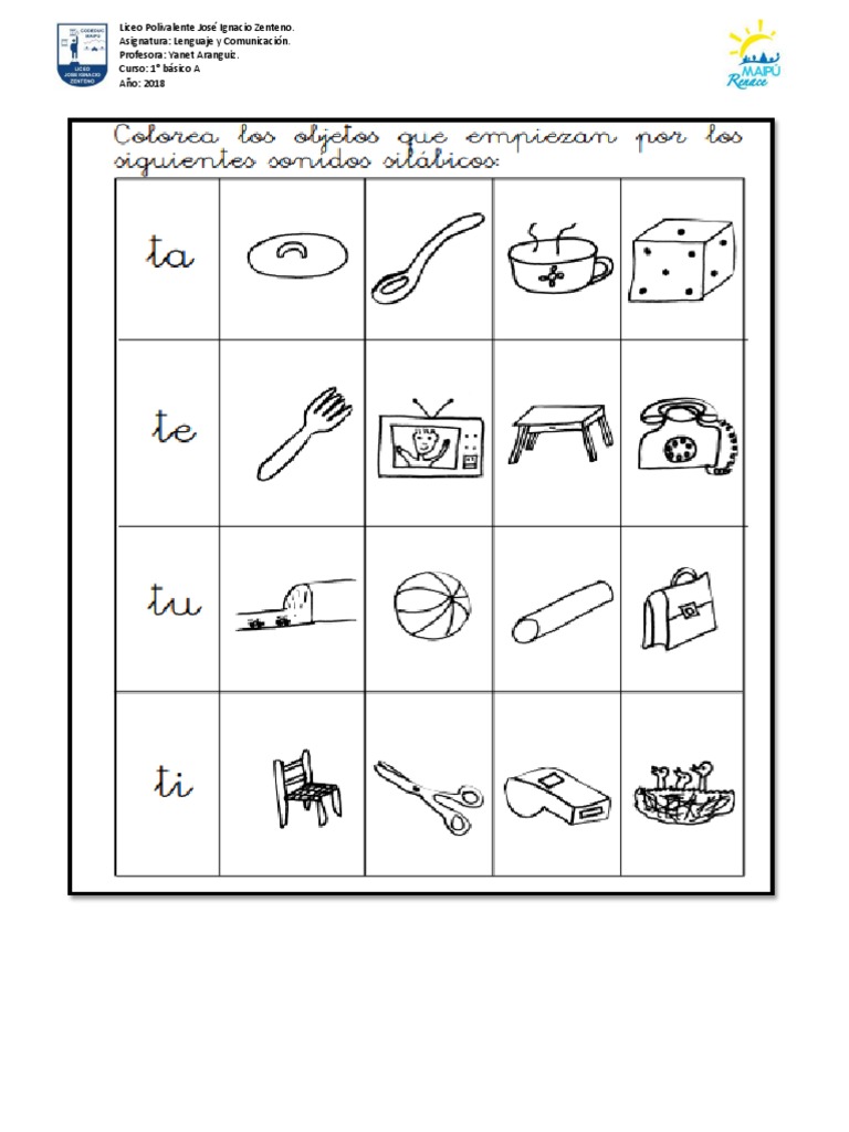 Actividades con la letra T para 1° básico | PDF