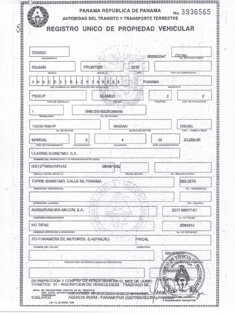 Registro Vehicular CI7765 | PDF