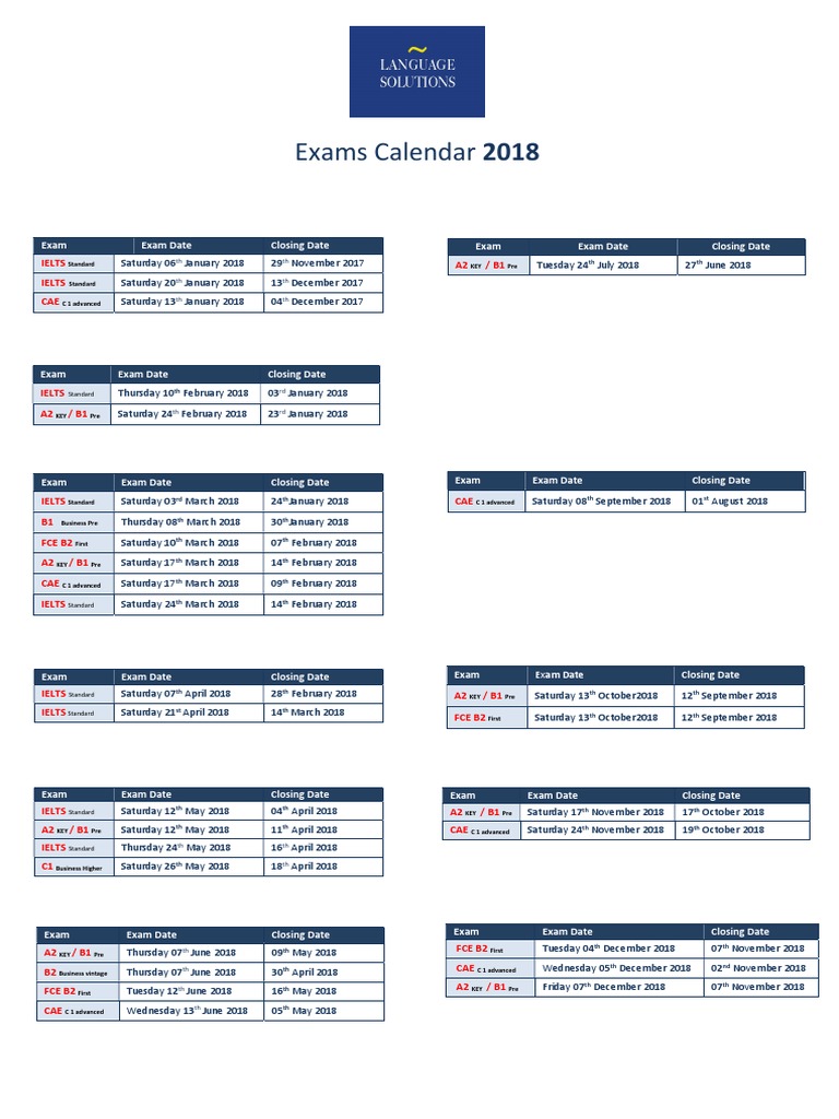 Yearly Exams Calendar | PDF