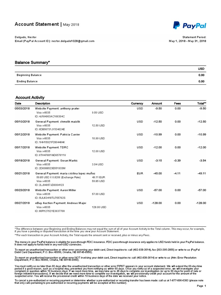 Account Statement - : Balance Summary | PDF | Pay Pal | Payments