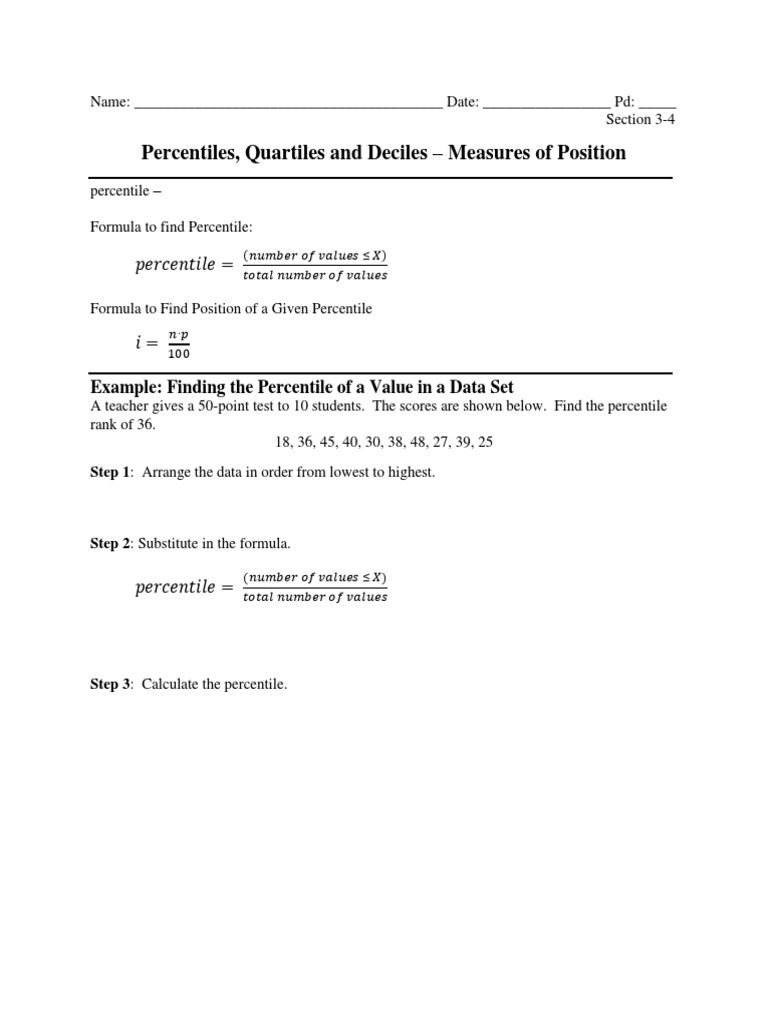 3 4 Percentiles Quartiles and Deciles 1st Worksheet | PDF | Percentile ...