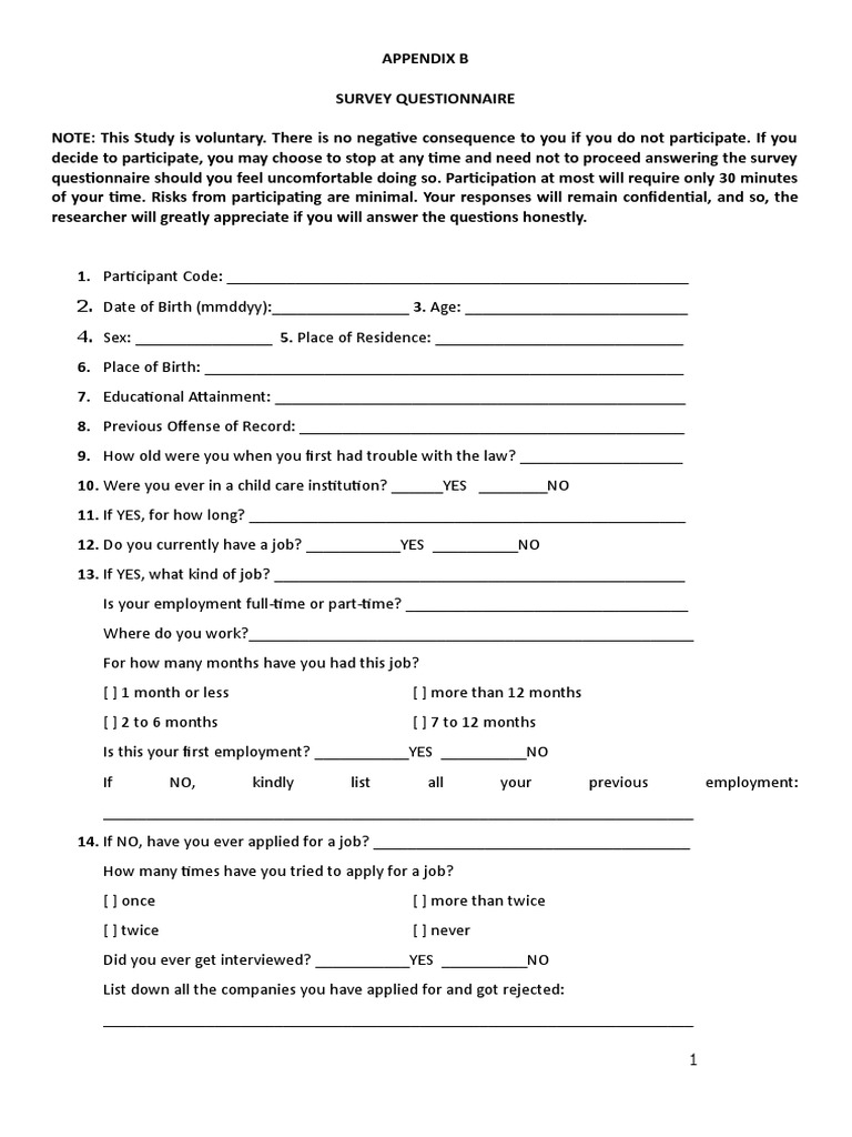 Survey Questionnaire | PDF | Questionnaire | Social Institutions