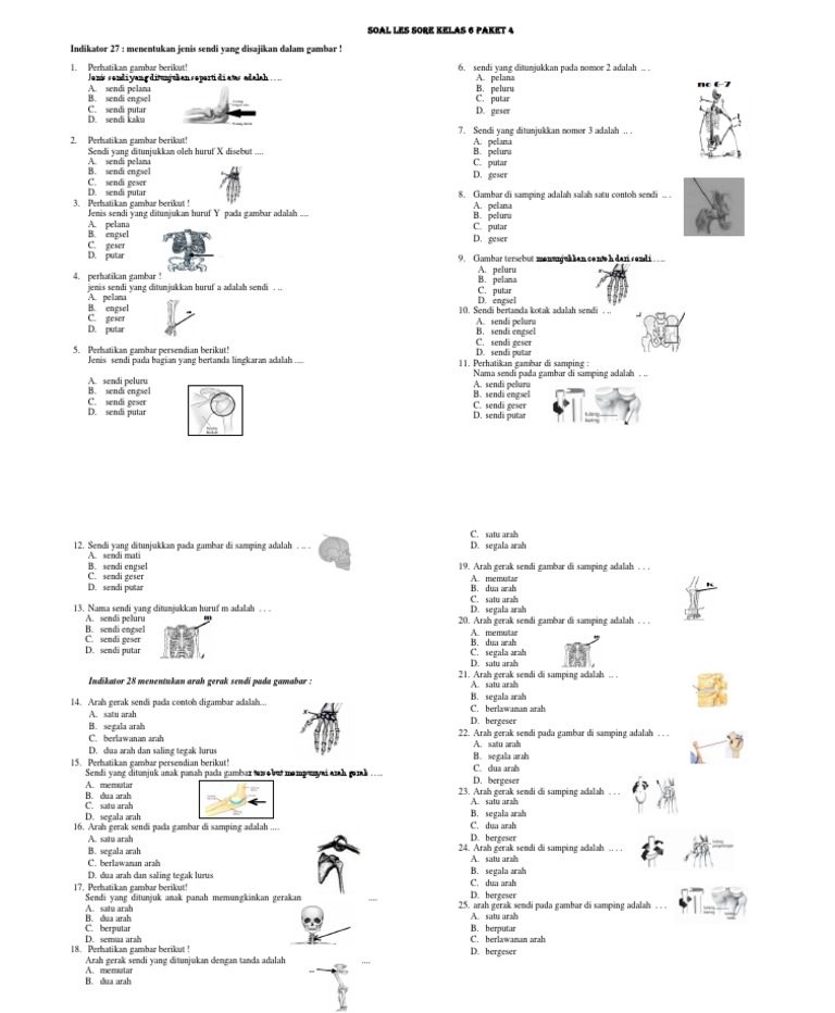 Soal Les Sore Kelas 6 Paket 4 Sendi Dan Arah Sendi | PDF
