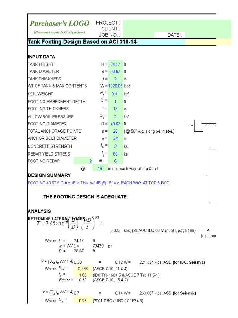 Tank Footing Design Based On ACI 318-14: Input Data | Download Free PDF ...