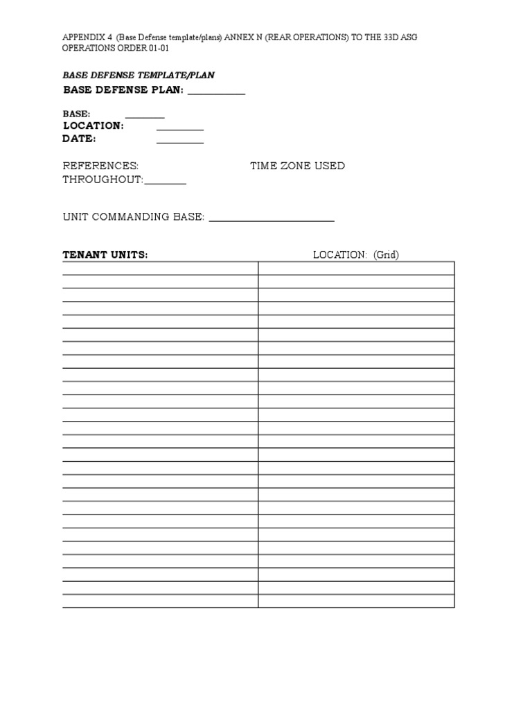 Base Defense Plan Template Guide | PDF | Military | Warfare