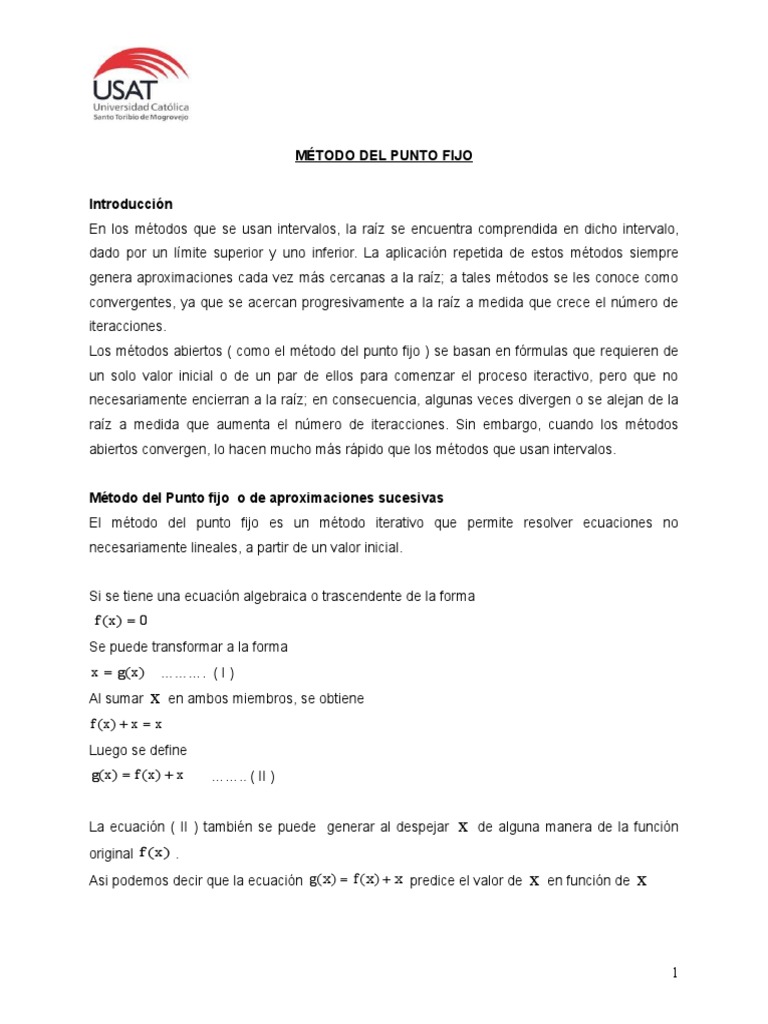 Métodos Numéricos Método de Punto Fijo | PDF | Ecuaciones | Análisis numérico