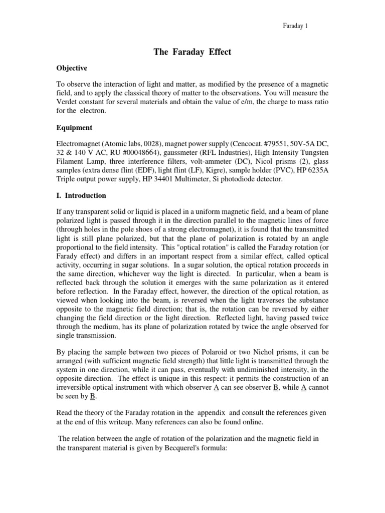 The Faraday Effect: Objective | PDF | Polarization (Waves) | Refractive Index