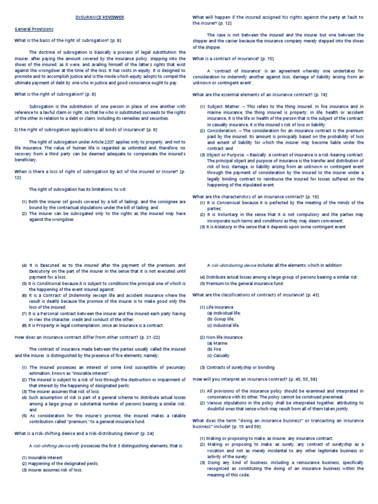 Insurance Reviewer (De Leon) | PDF | Subrogation | Insurance